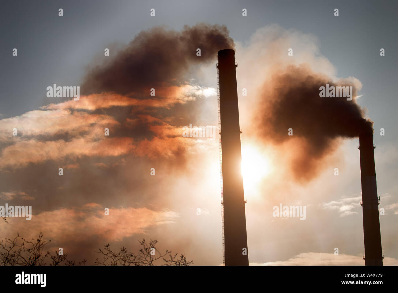 Spring, the morning rising sun and smoking plant pipes. The dissonance ...