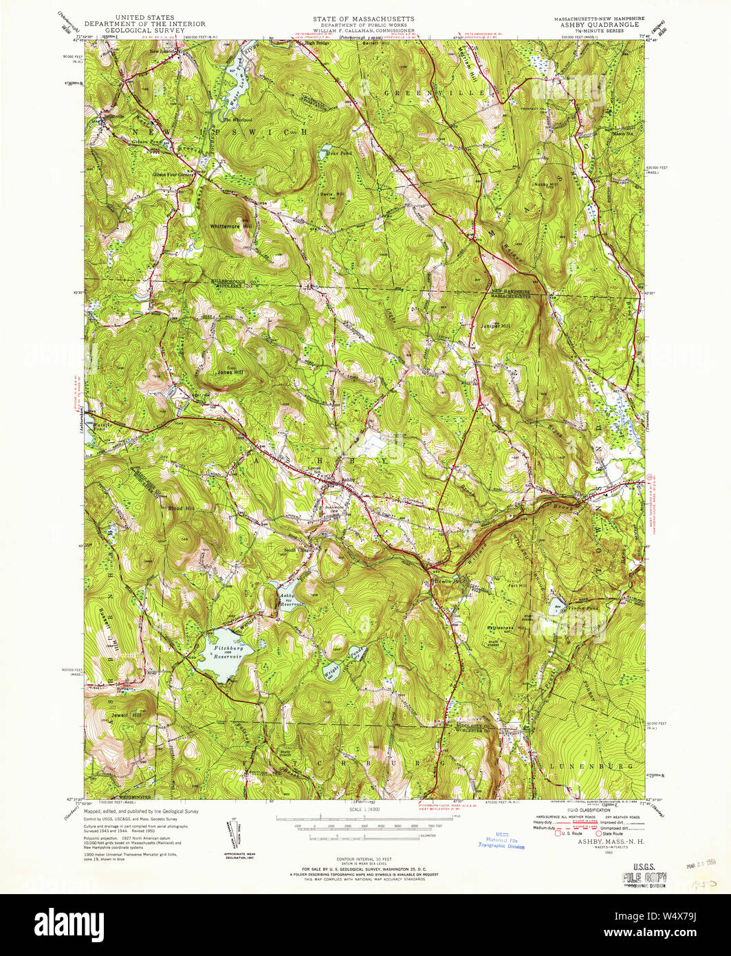 Massachusetts USGS Historical Topo Map MA Ashby 349948 1950 24000 ...