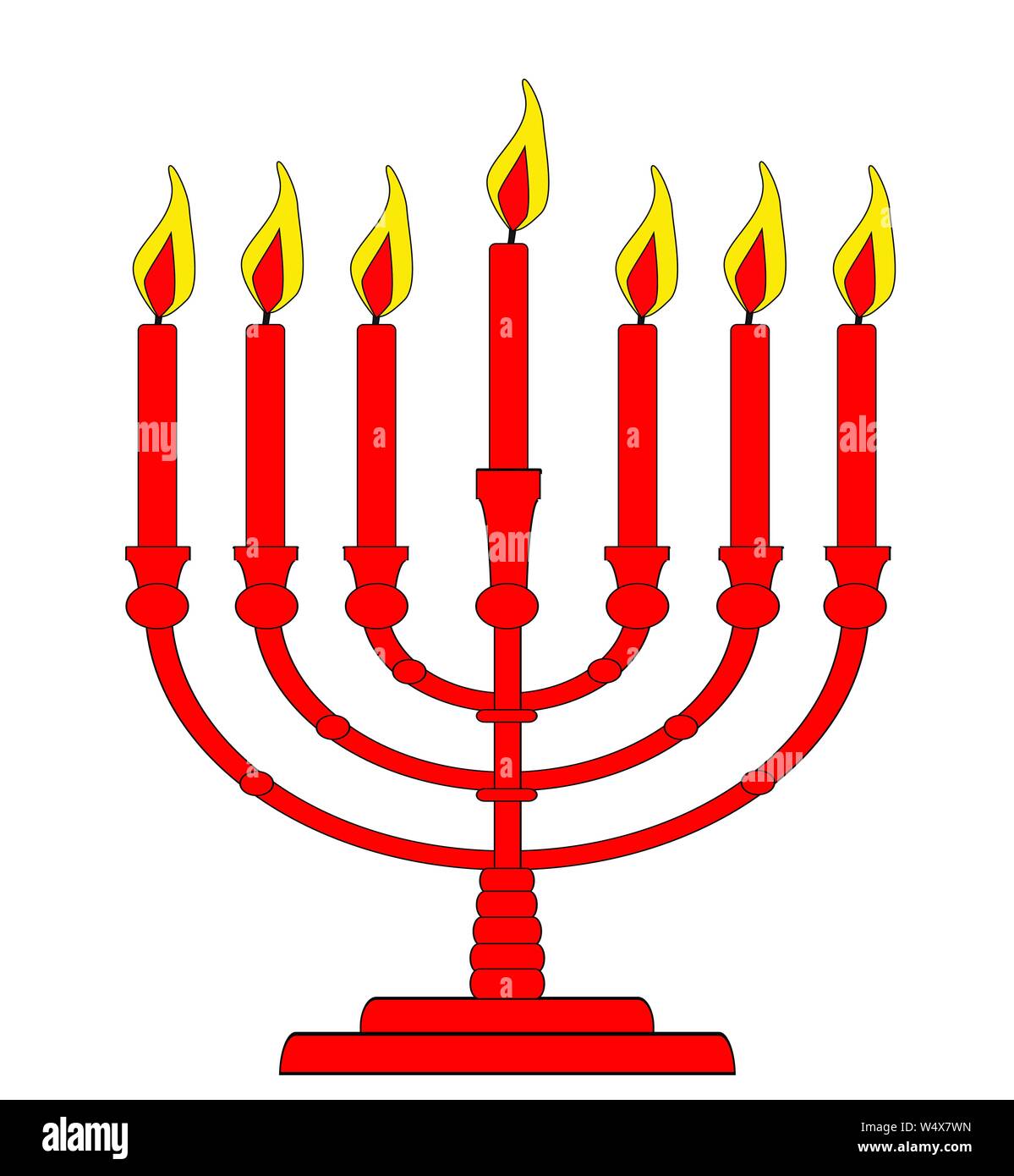 A menorah with seven lit candles over a black background Stock Vector ...