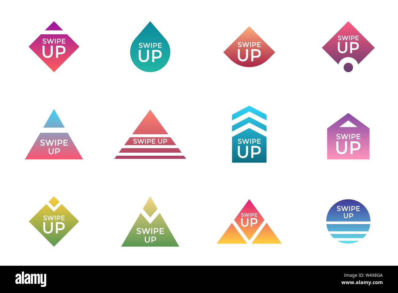 Swipe up button icon set. Application and social network scroll arrow pictogram for stories ...