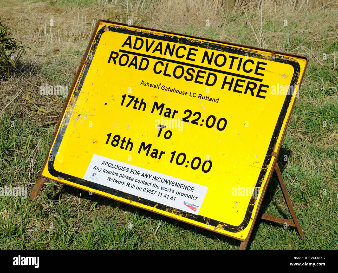 Network Rail advance notice of road closure Stock Photo - Alamy