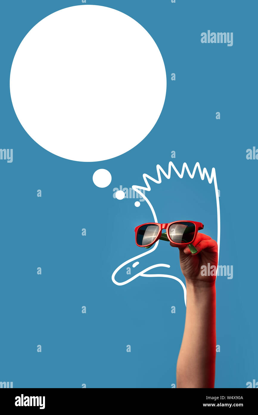 cartoon ostrich with a Mohawk in fashionable sunglasses on a blue ...