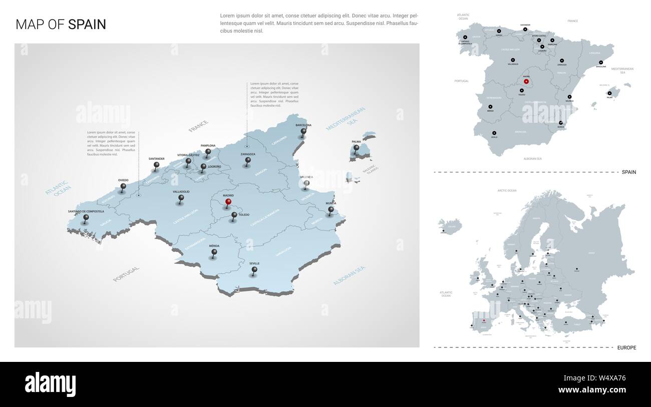 Vector set of Spain country. Isometric 3d map, Spain map, Europe map ...