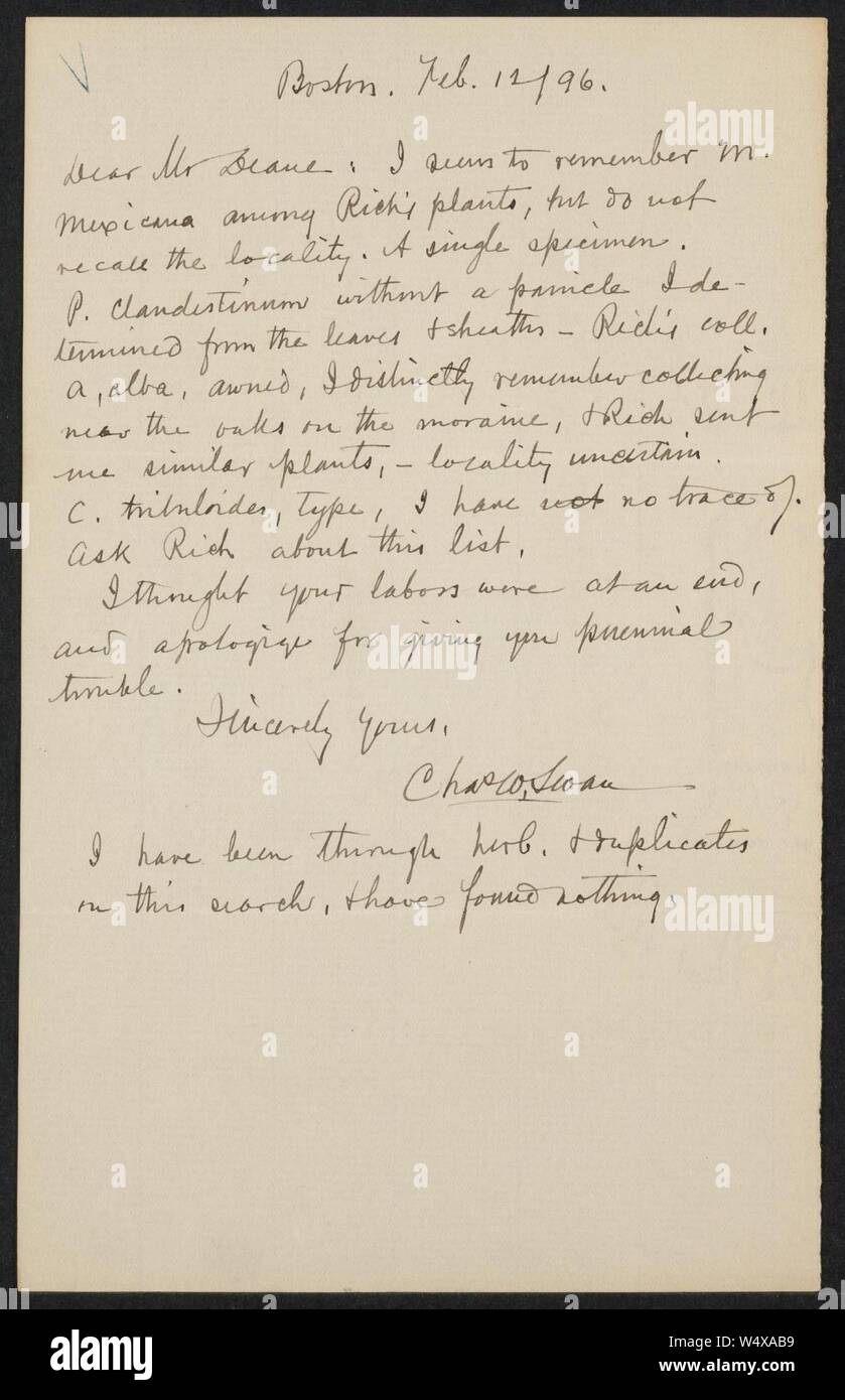 Correspondence relating to the Blue Hills flora project, 1894-1896 ...