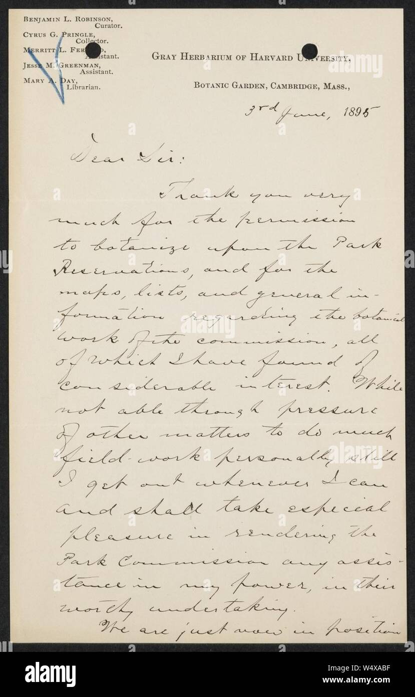 Correspondence relating to the Blue Hills flora project, 1894-1896 ...