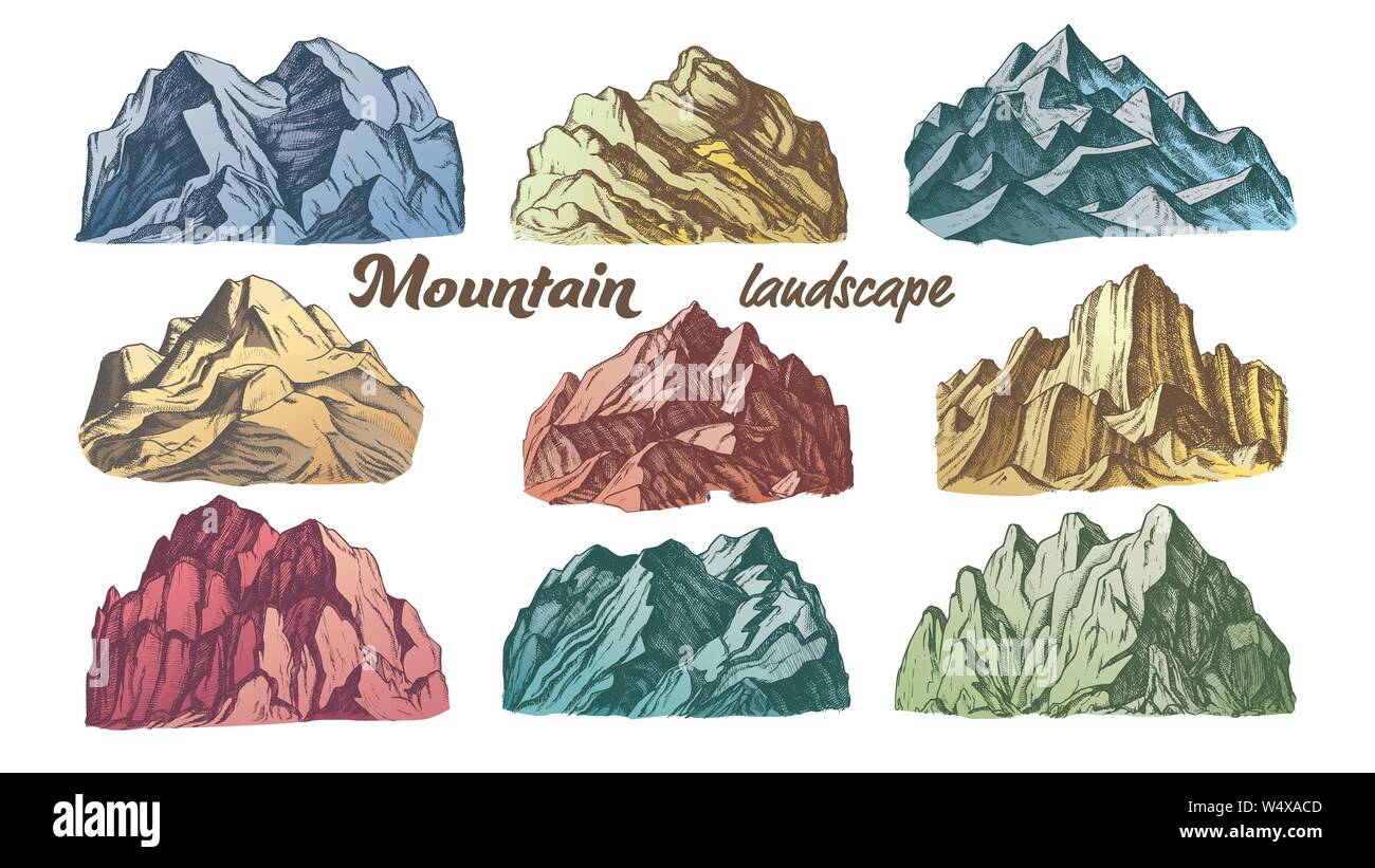 Color Mountain Landscape Set Vintage Vector Stock Vector Image & Art ...