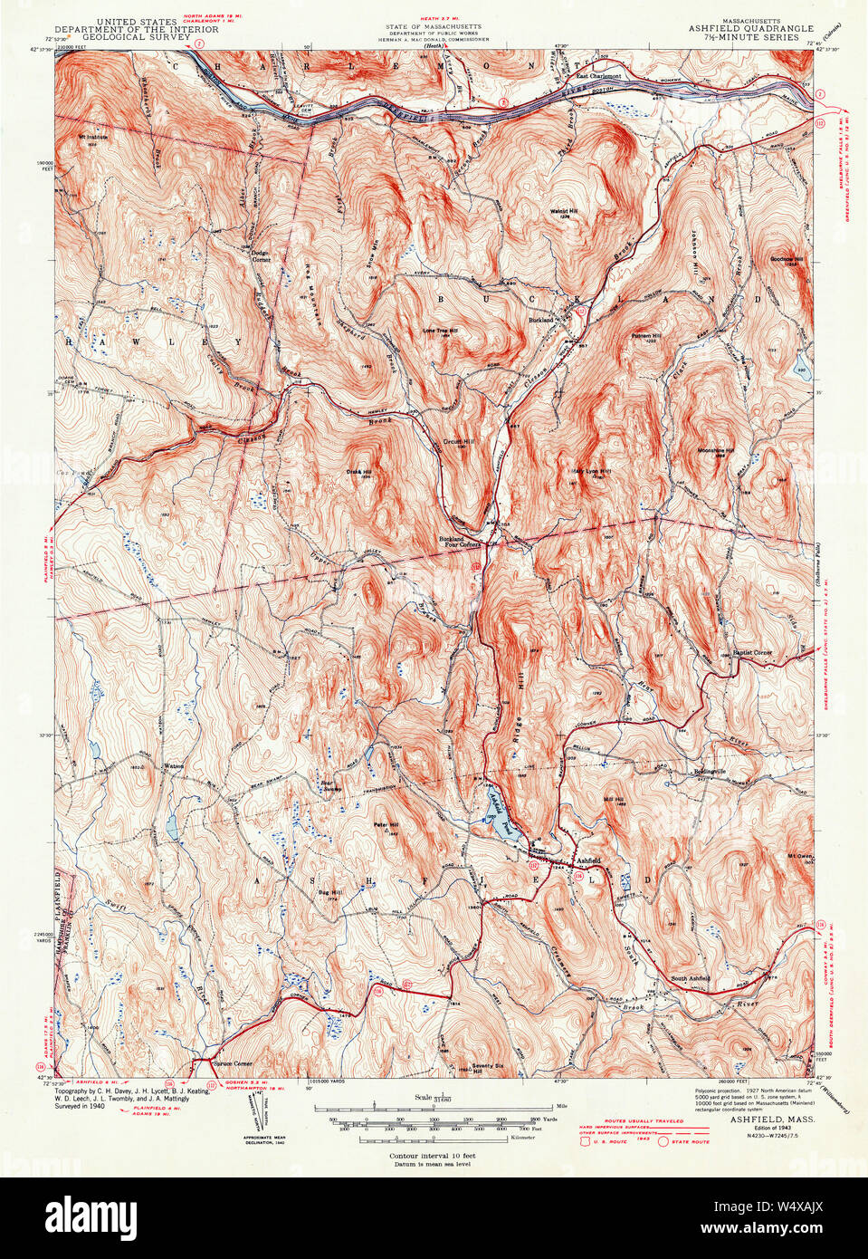 Massachusetts USGS Historical Topo Map MA Ashfield 351475 1943 31680 ...