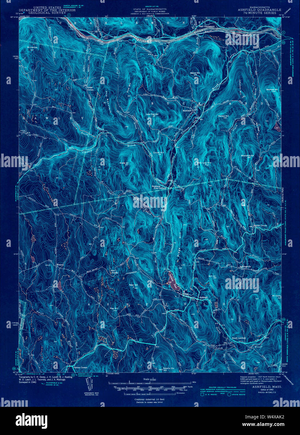 Massachusetts USGS Historical Topo Map MA Ashfield 351475 1943 31680 ...