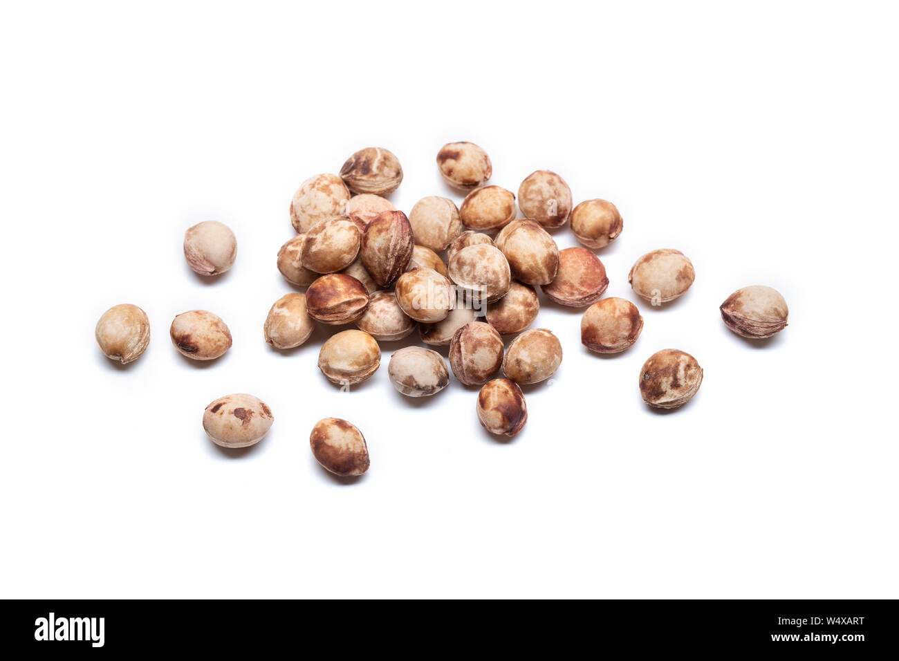 Heap of cherry seeds on white background Stock Photo - Alamy