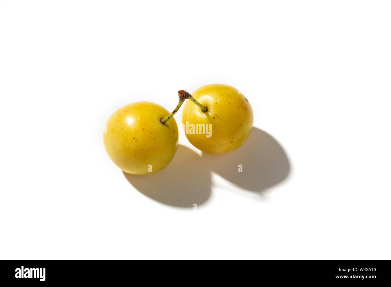 Yellow plum mirabelle fruit isolated on white background. Prunus ...