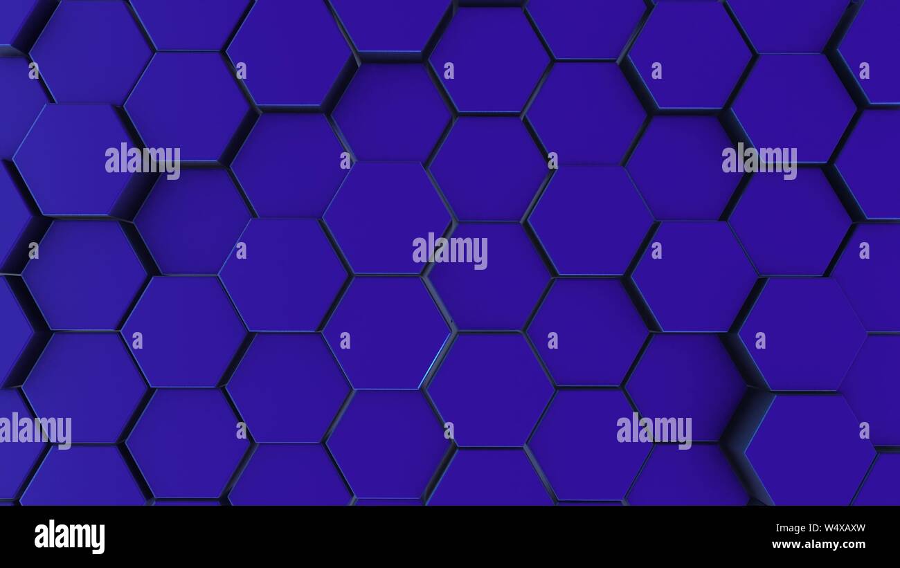 Blue hexagonal motion background. 3d render of simple primitives with ...
