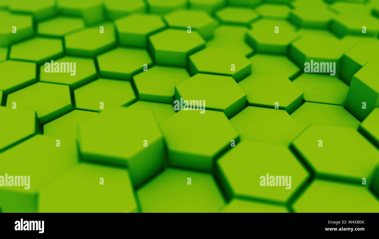 Green hexagonal motion background. 3d render of simple primitives with ...