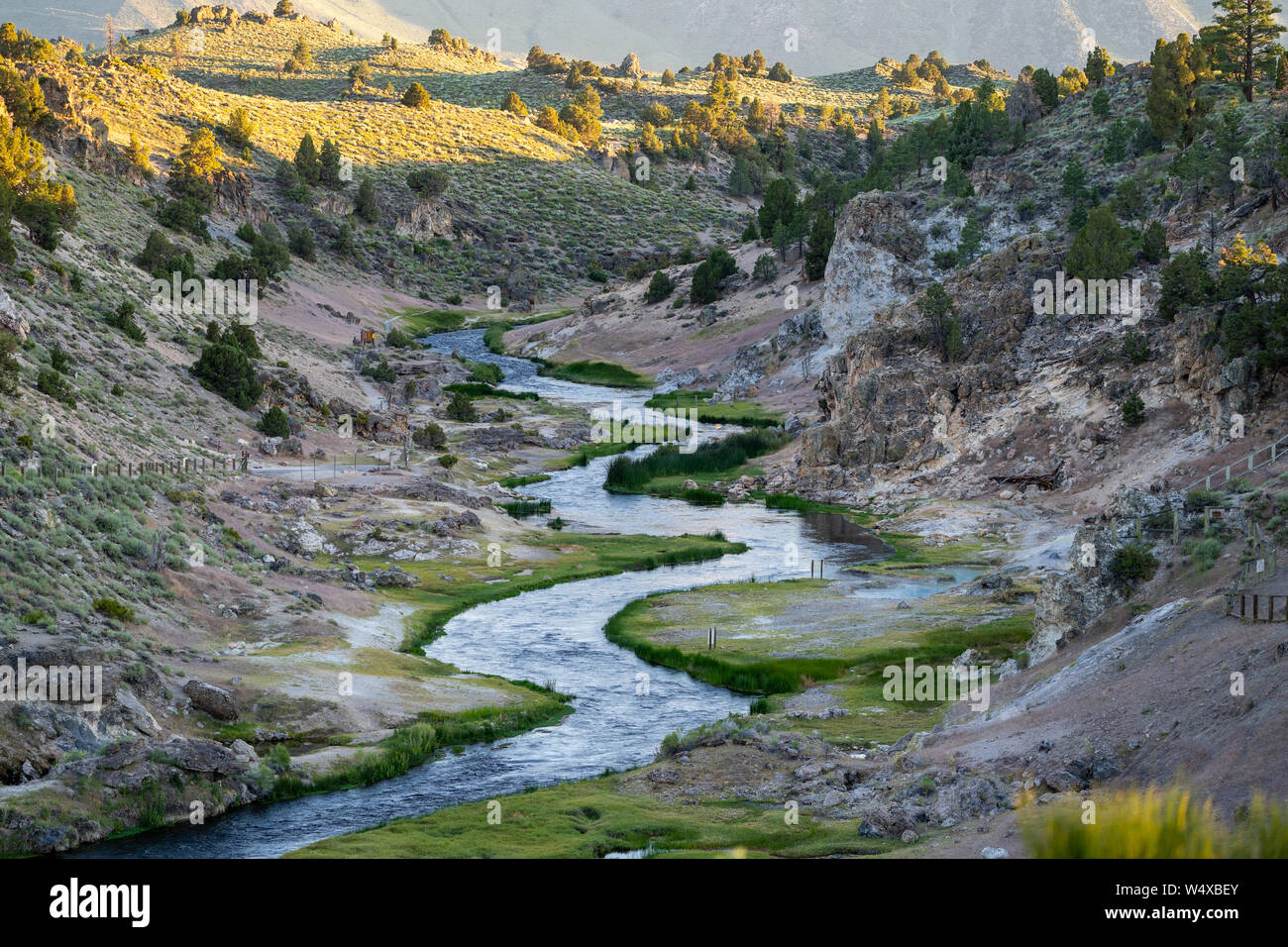 Sunset at Hot Creek Geological SIte in Mammoth Lakes, showcasing the ...