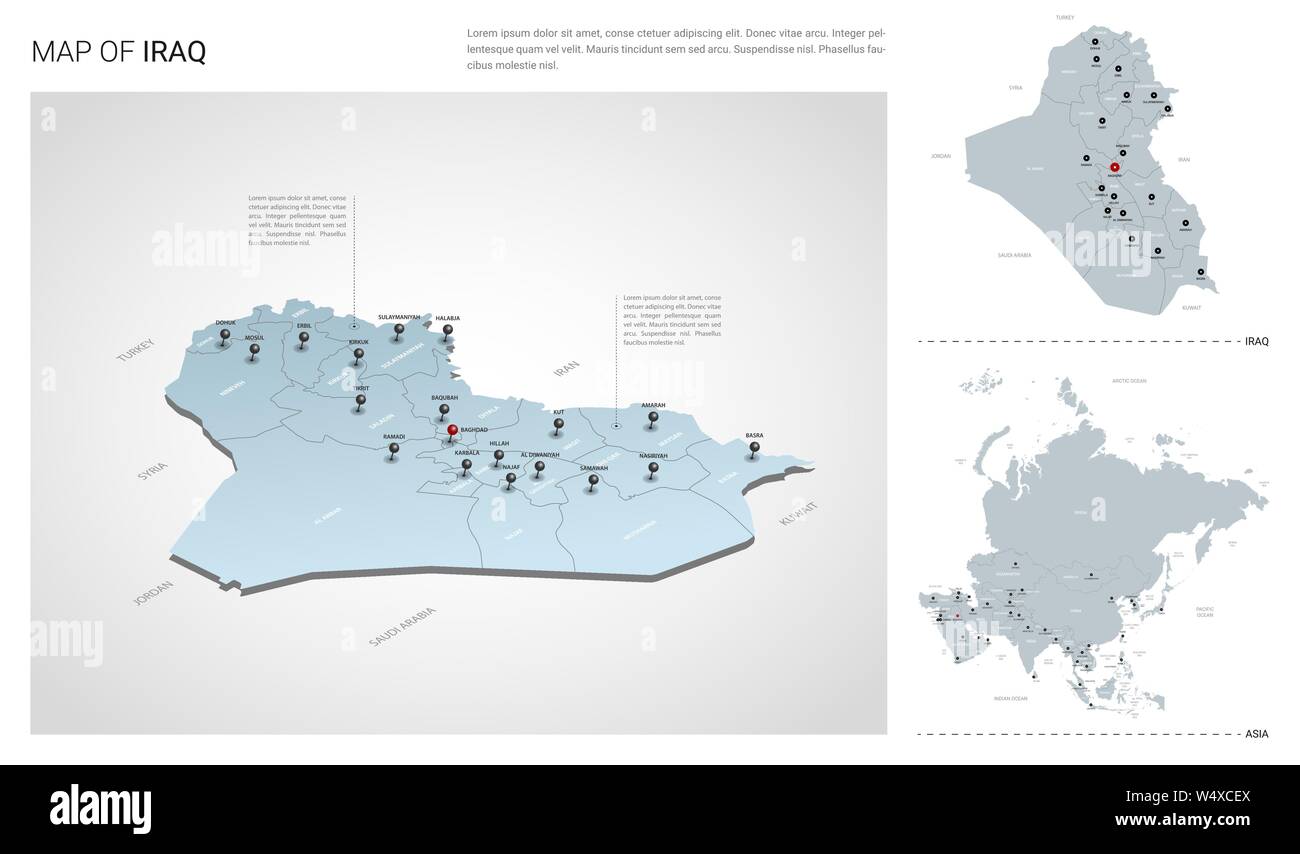 Vector set of Iraq country. Isometric 3d map, Iraq map, Asia map - with ...
