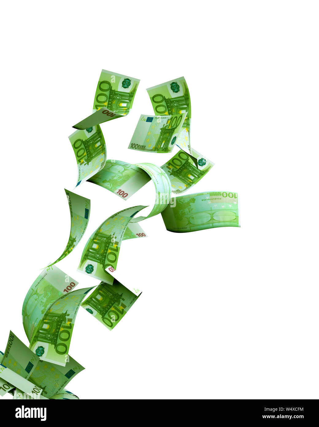 Flying Euro both from front and back like real Banknote, isolated on ...