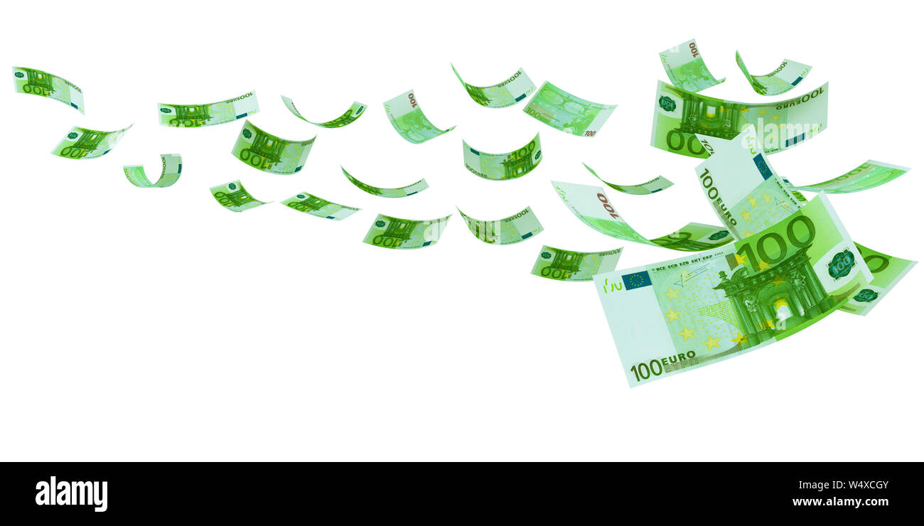 Flying Euro both from front and back like real Banknote, isolated on ...