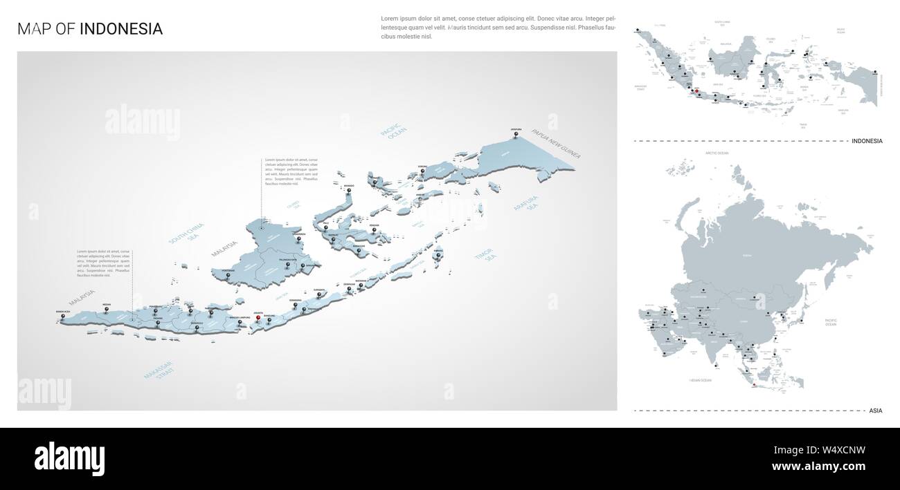 Vector set of Indonesia country. Isometric 3d map, Indonesia map, Asia ...