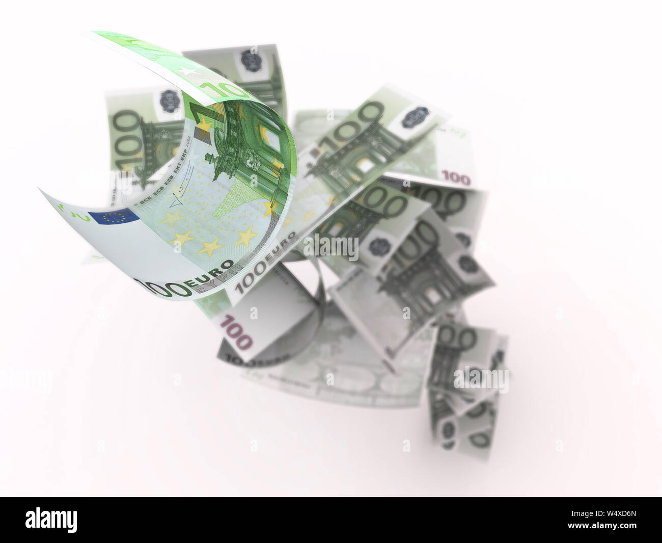 Flying Euro both from front and back like real Banknote, isolated on ...