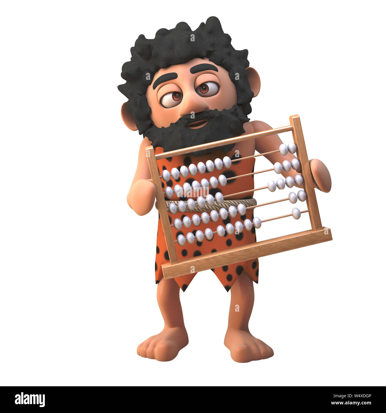 Stone age caveman character in 3d holding an abacus, 3d illustration ...