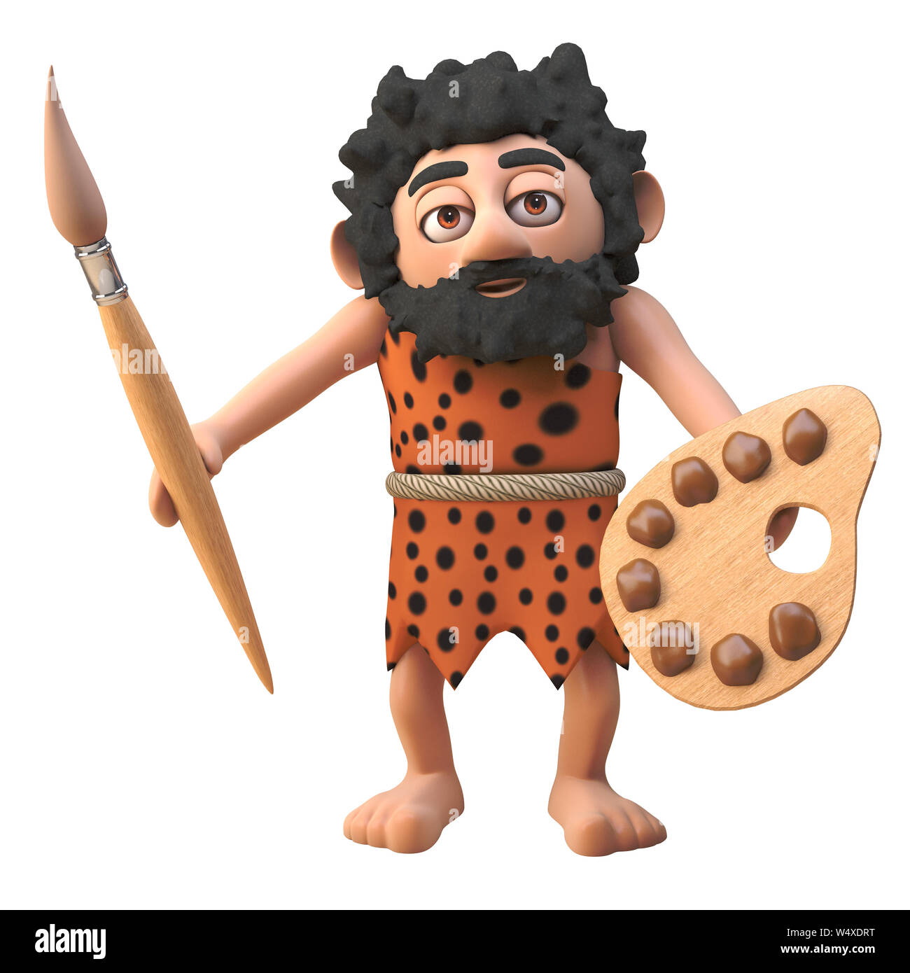 Cartoon caveman character in 3d preparing to paint his cave with ...