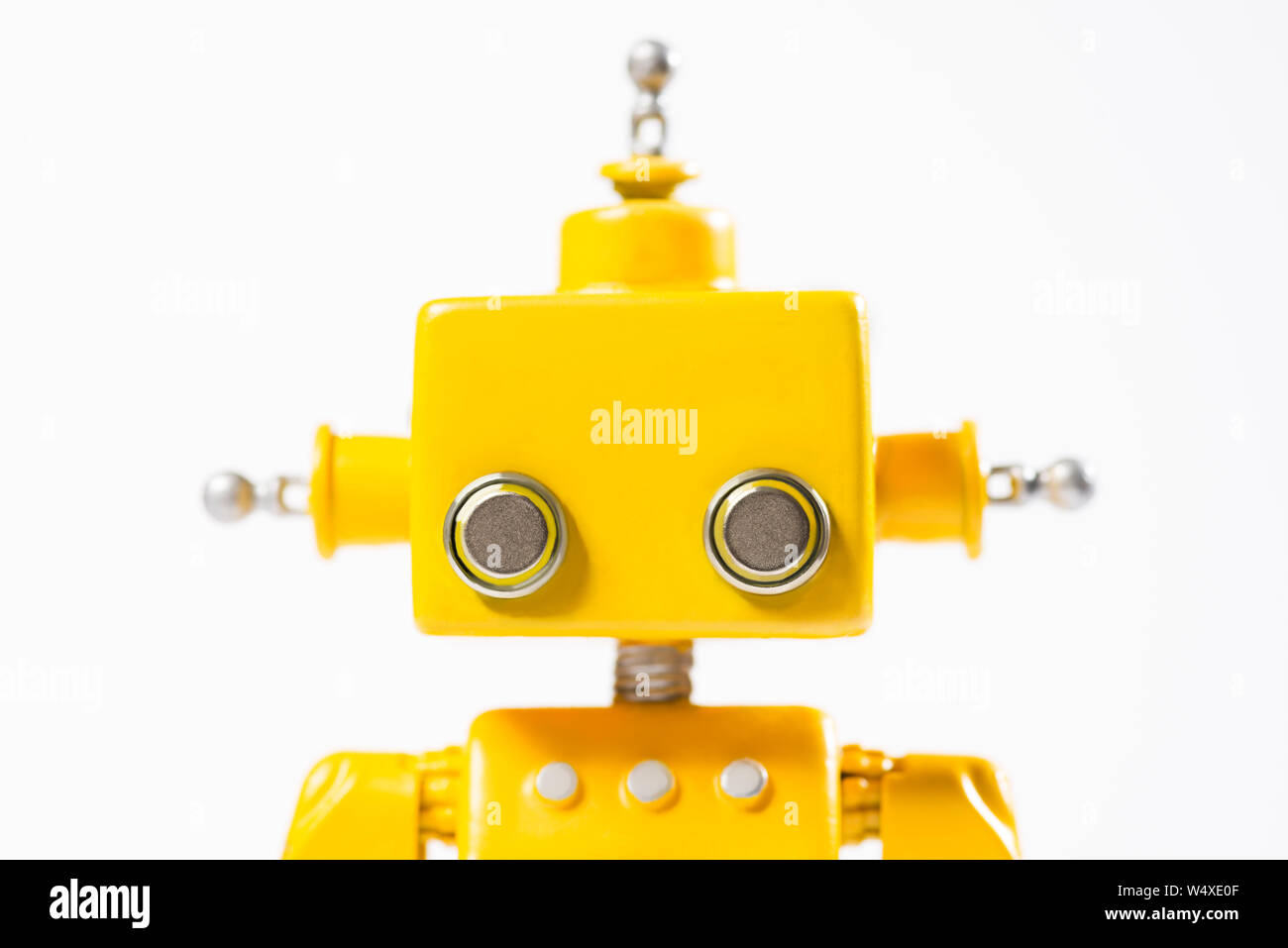 Retouched version of Portrait of a Cute, yellow, handmade robot on a ...
