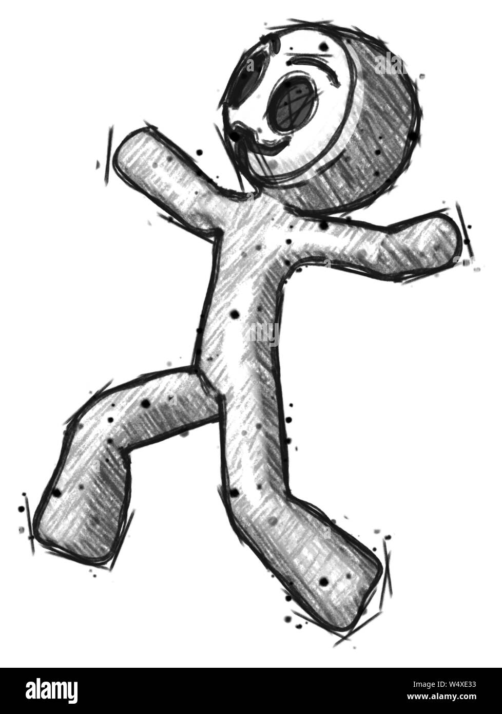 Sketch little anarchist hacker man running away in hysterical panic ...