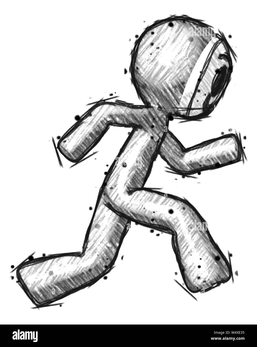 Sketch little anarchist hacker man running fast right Stock Photo - Alamy