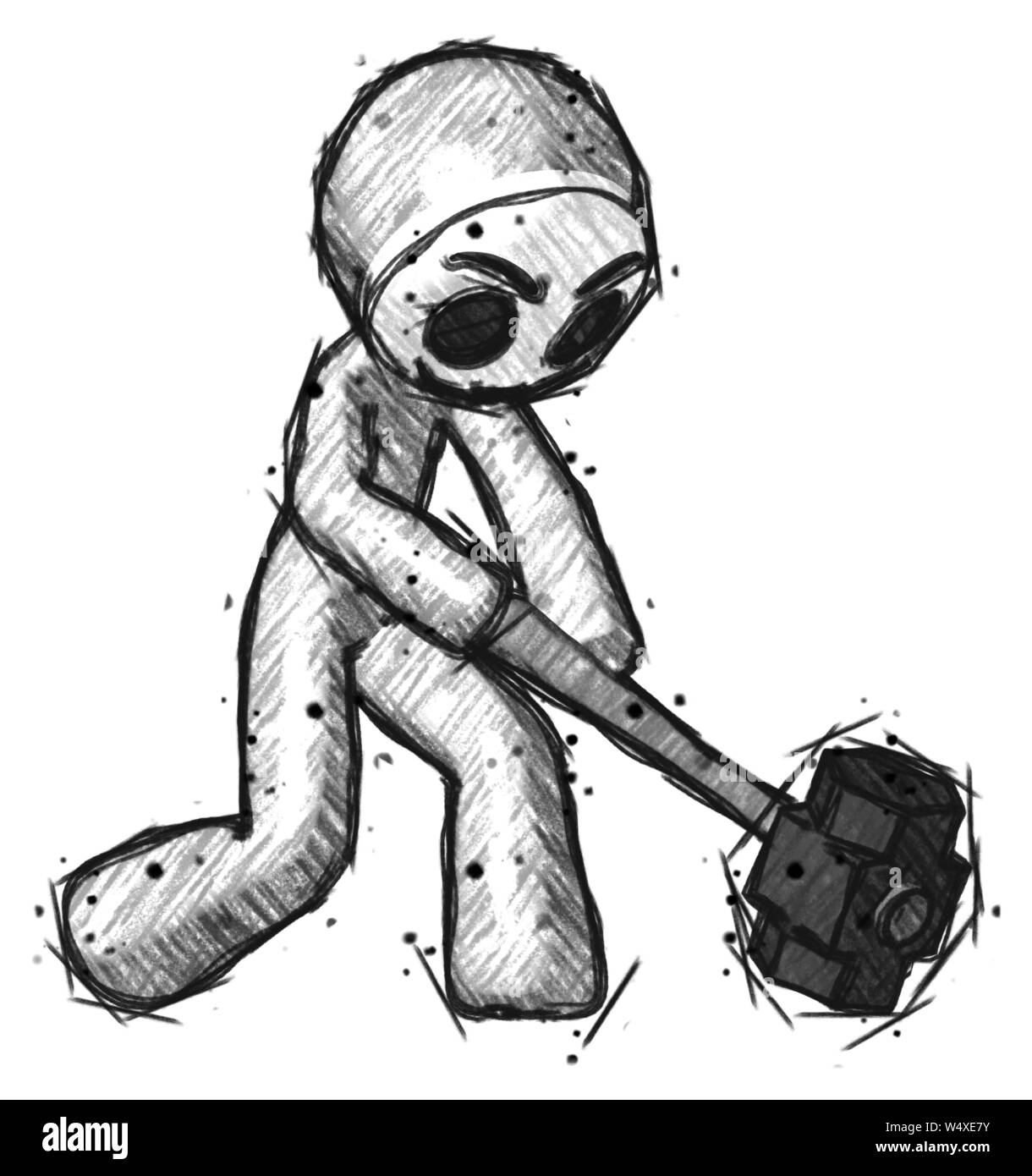 Sketch little anarchist hacker man smashing with sledgehammer, or ...