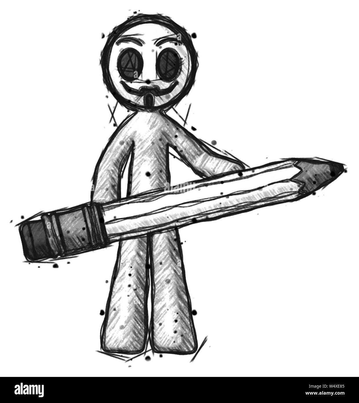 Sketch little anarchist hacker man artist, writer, or blogger holding ...