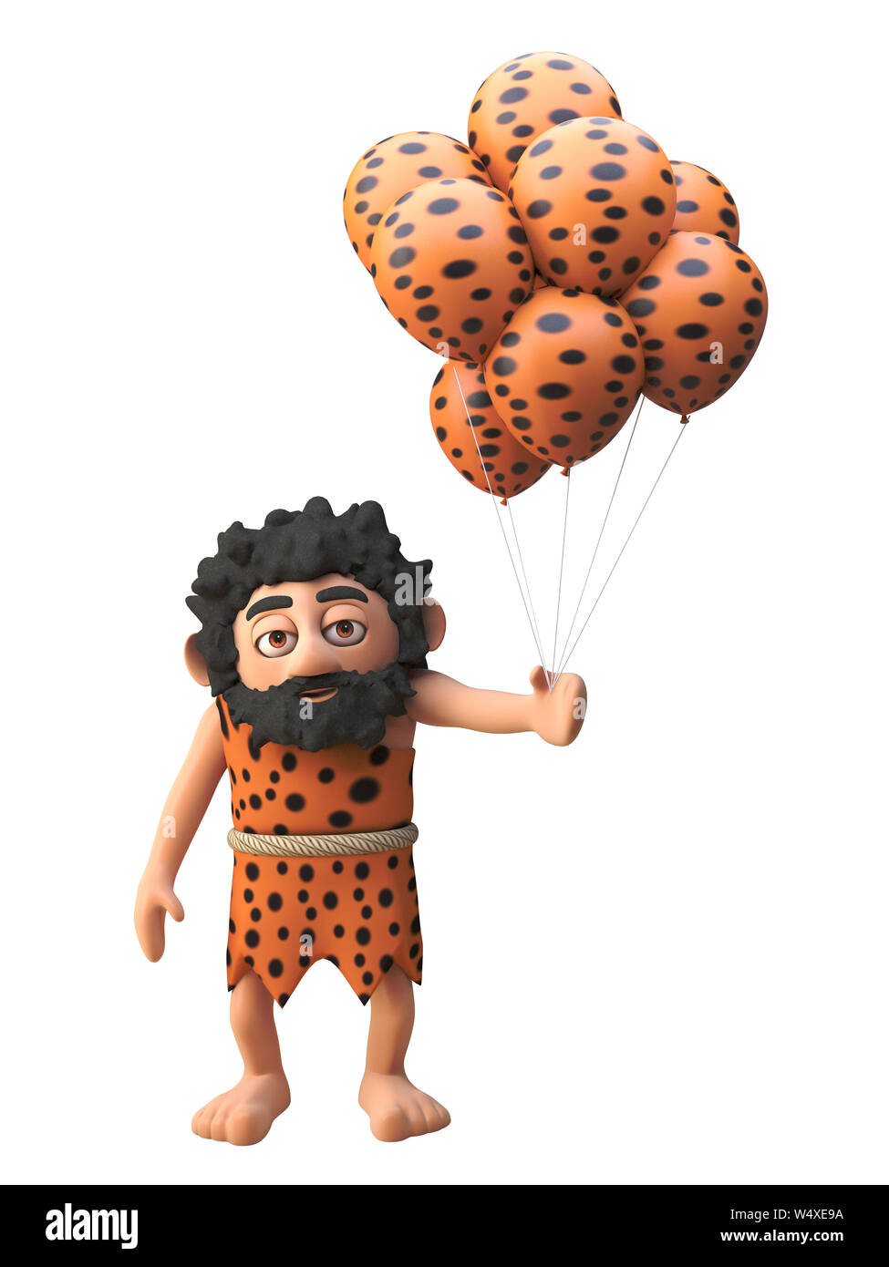 Savage caveman character in 3d with animal pelt party balloons, 3d ...