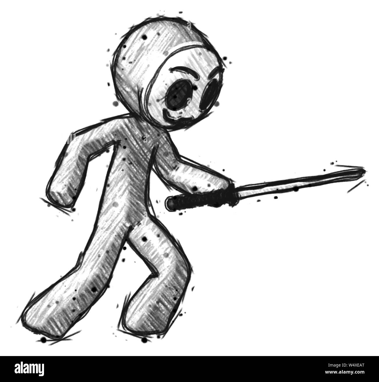 Sketch little anarchist hacker man stabbing with ninja sword katana ...