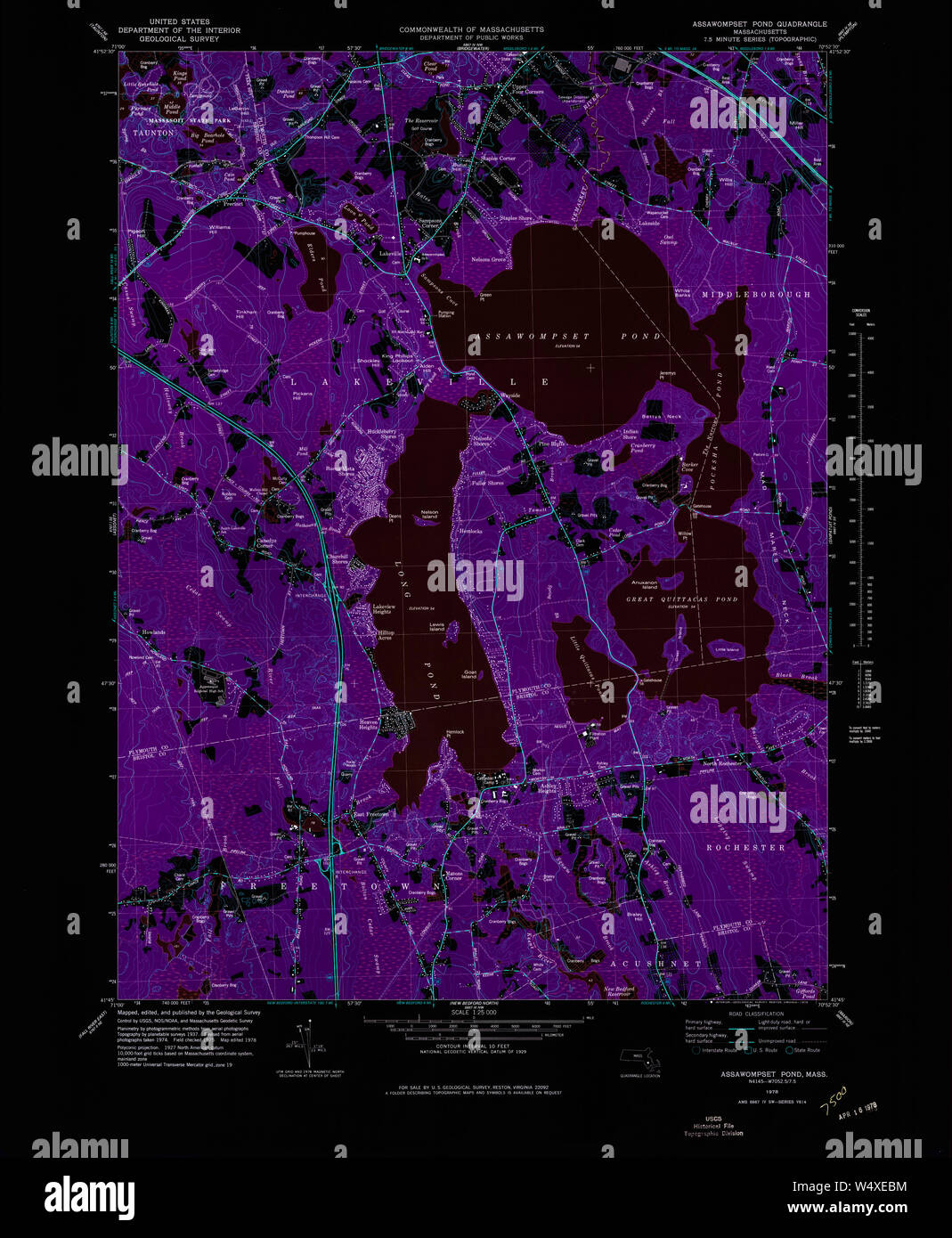Massachusetts USGS Historical Topo Map MA Assawompset Pond 350817 1978 ...