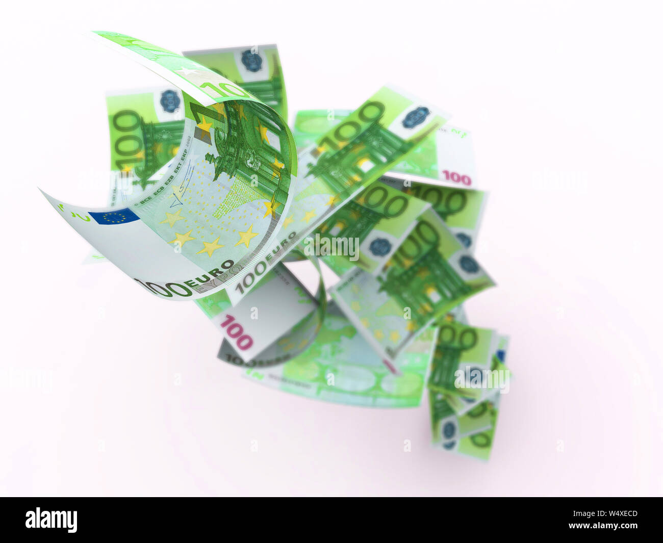 Flying Euro both from front and back like real Banknote, isolated on ...
