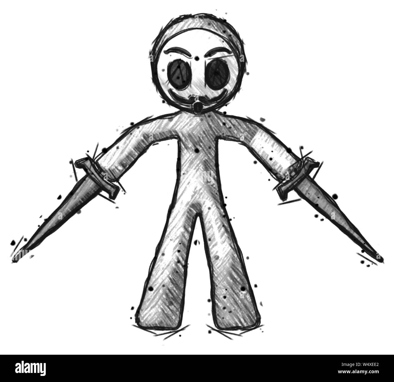 Sketch little anarchist hacker man two sword defense pose Stock Photo ...