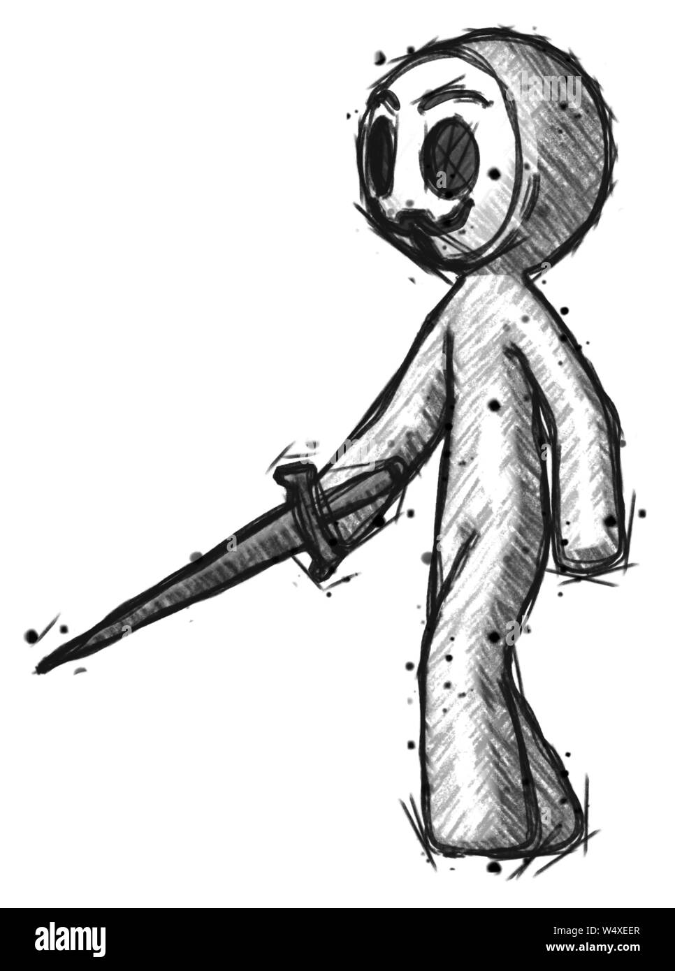 Sketch little anarchist hacker man with sword walking confidently Stock ...