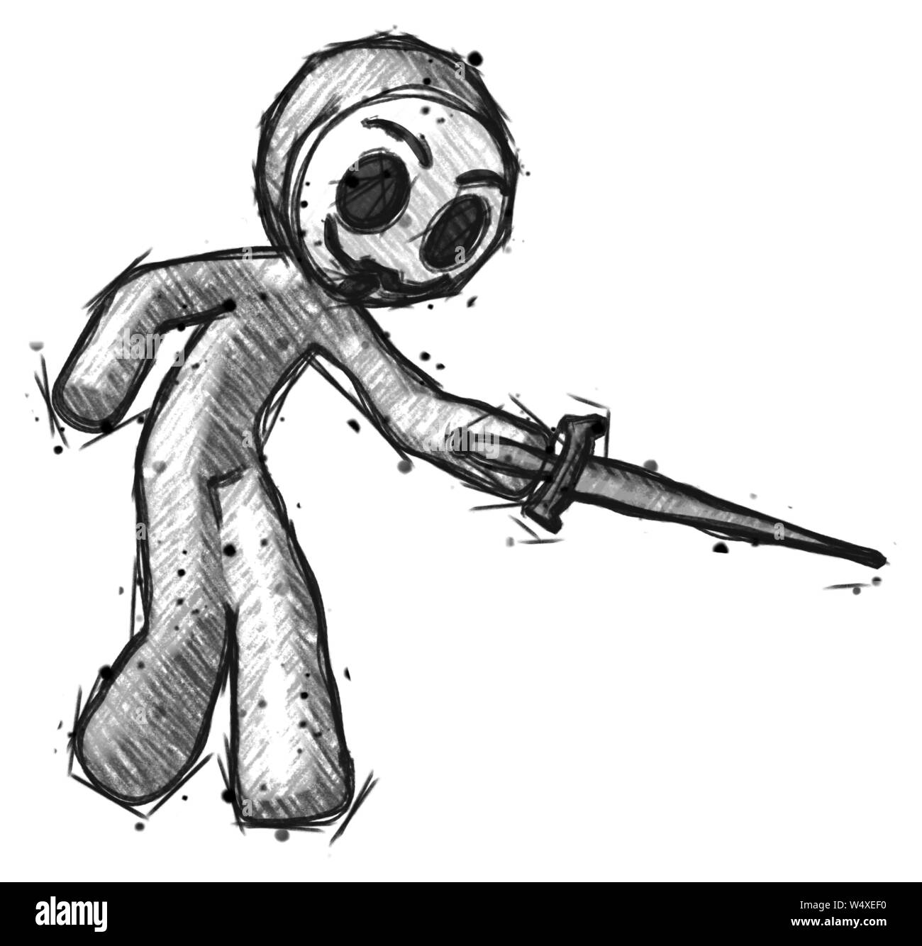 Sketch little anarchist hacker man sword pose stabbing or jabbing Stock ...