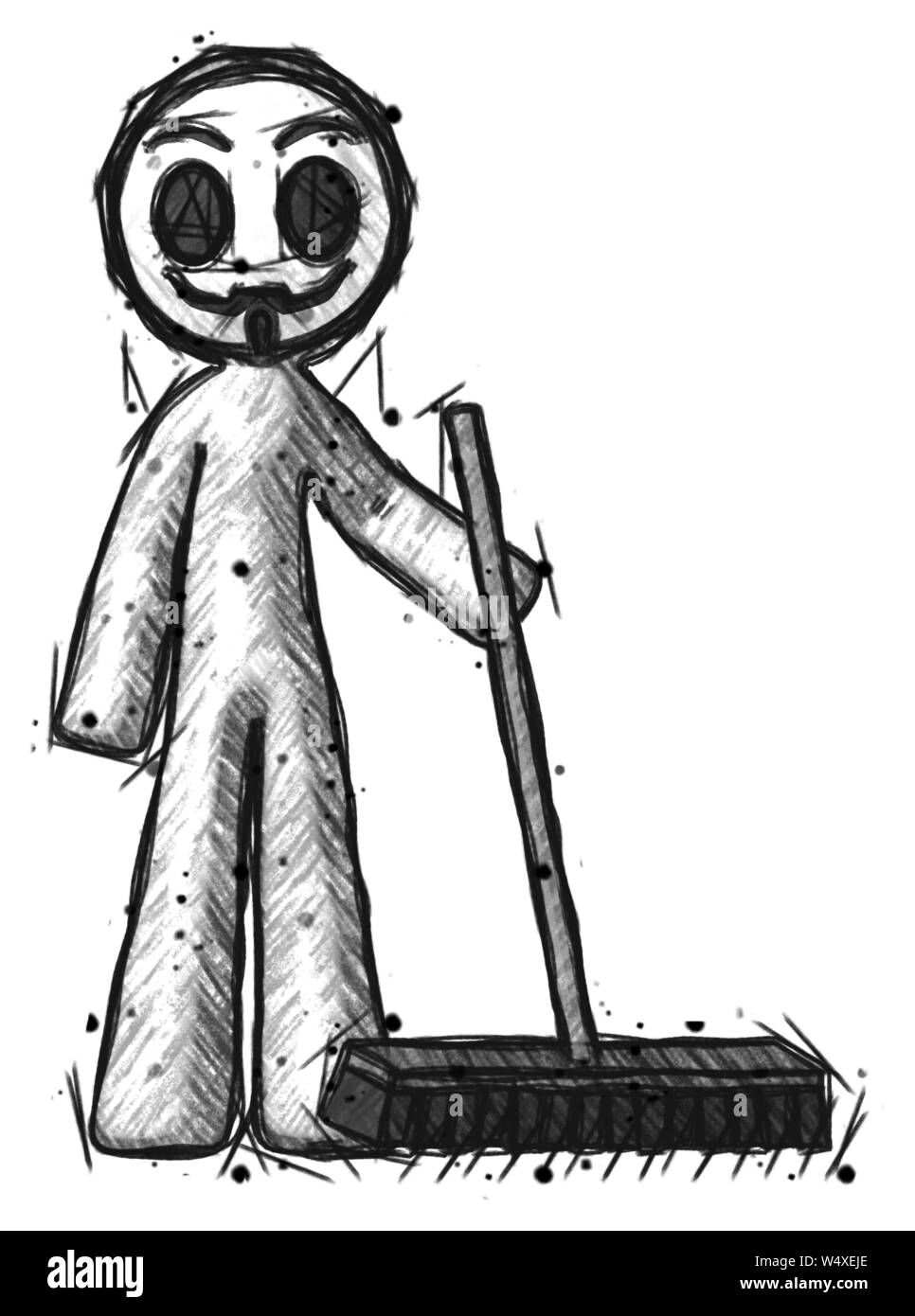 Sketch little anarchist hacker man standing with industrial broom Stock ...