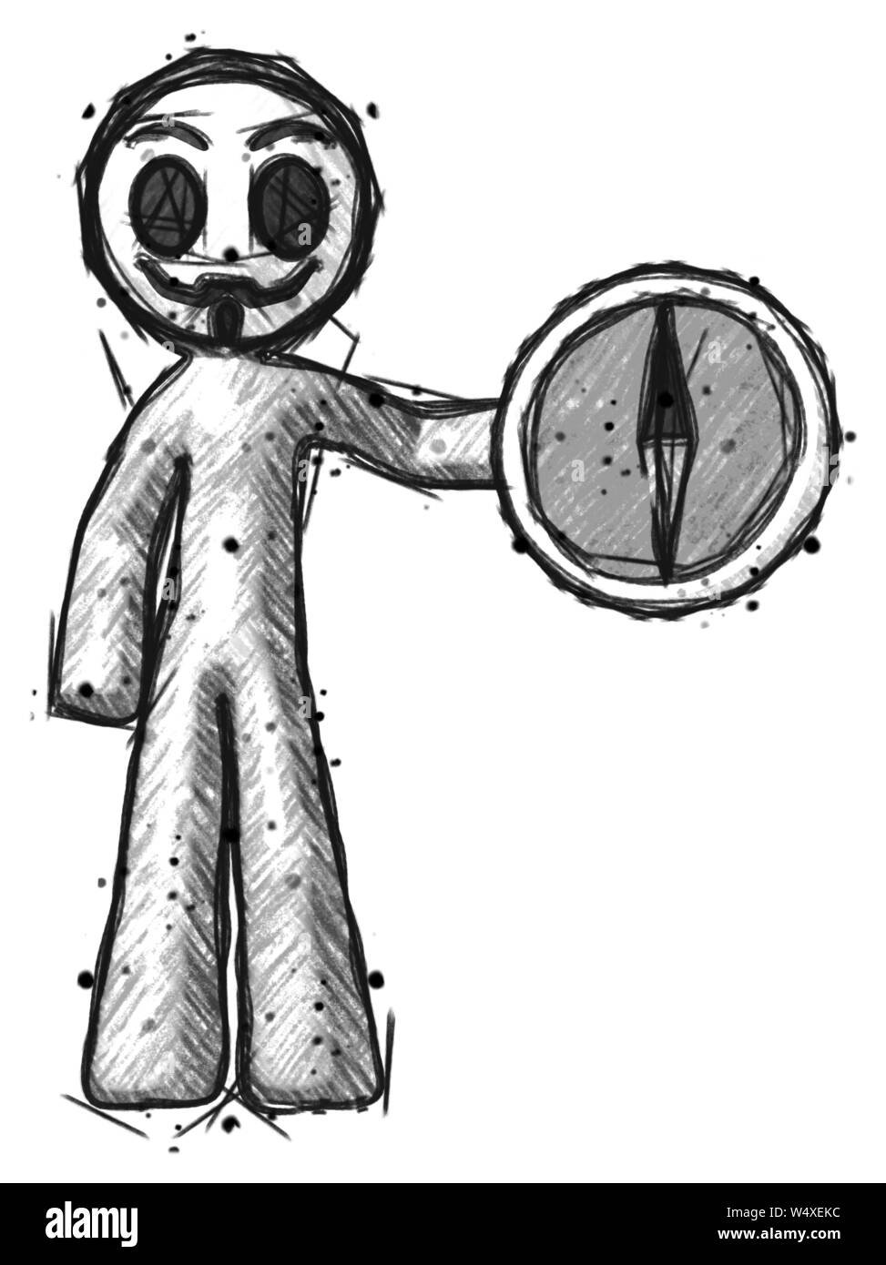 Sketch little anarchist hacker man holding a large compass Stock Photo ...