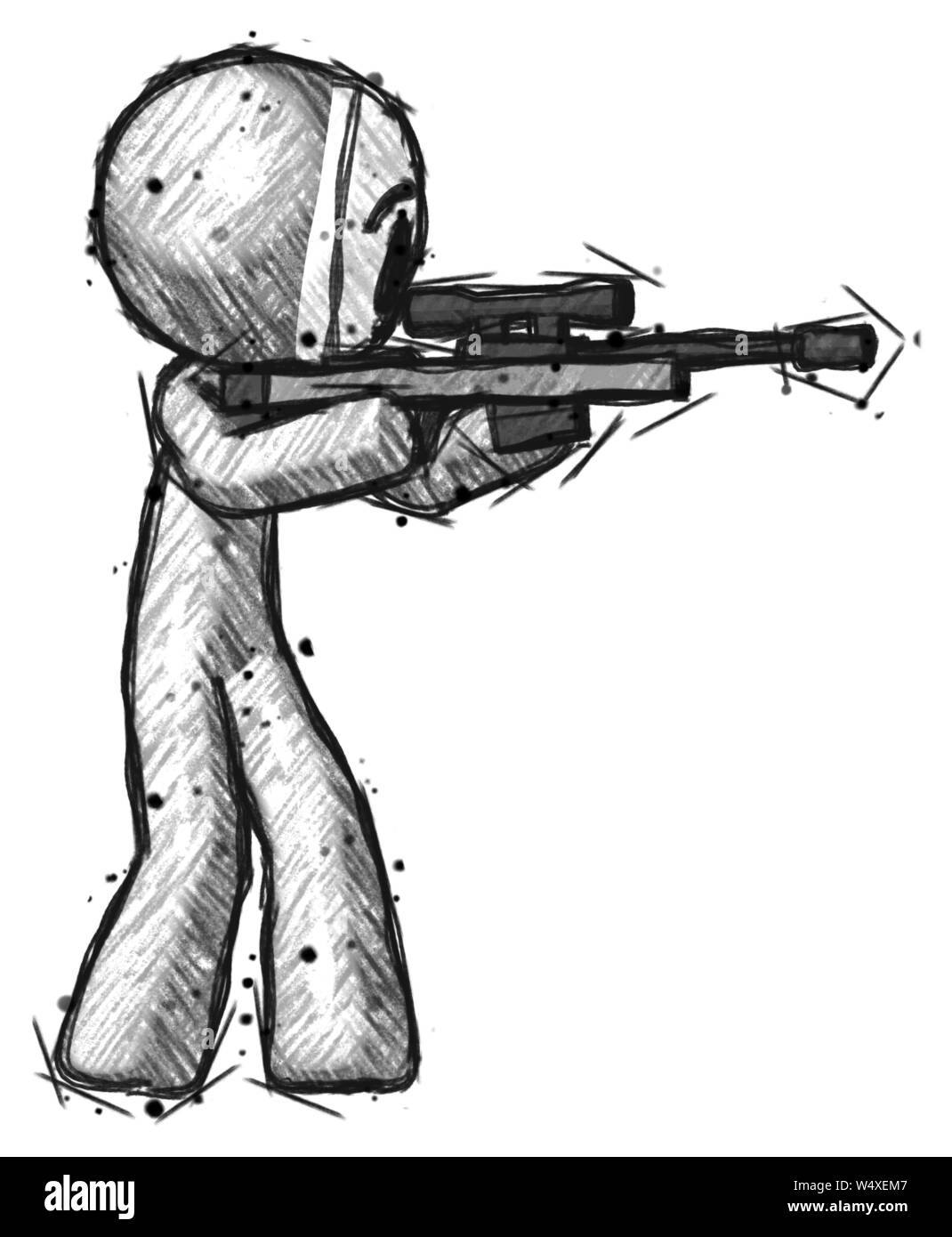Sketch Little Anarchist Hacker Man Shooting Sniper Rifle Stock Photo sketch-little-anarchist-hacker-man-shooting-sniper-rifle-stock-photo
