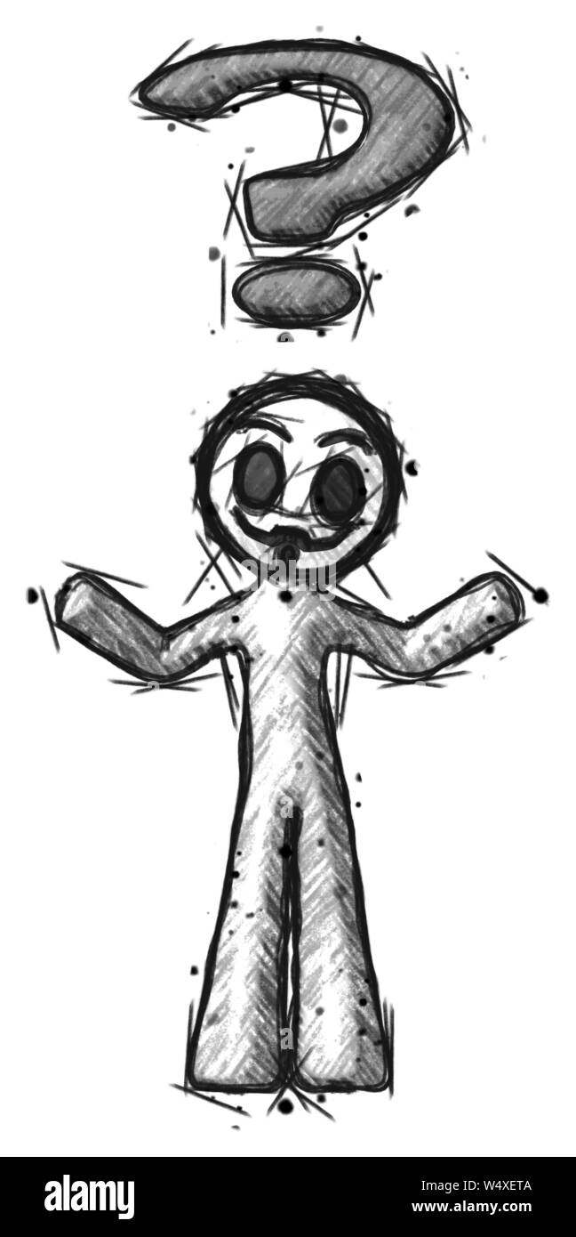 Sketch little anarchist hacker man with question mark above head ...