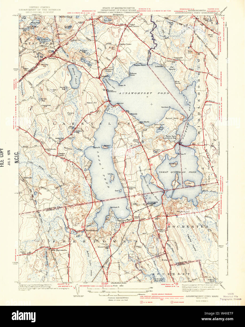 Massachusetts USGS Historical Topo Map MA Assawompset Pond 351485 1941 ...