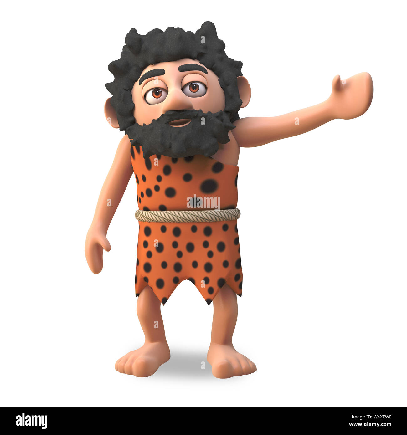 Caveman character in 3d gestures to his left, 3d illustration render ...
