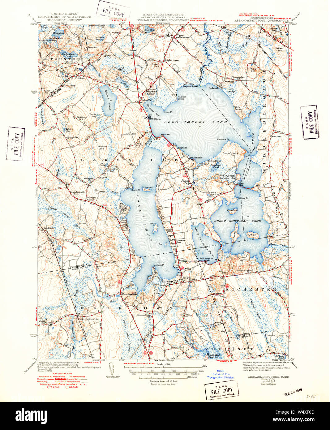 Massachusetts USGS Historical Topo Map MA Assawompset Pond 351486 1941 ...