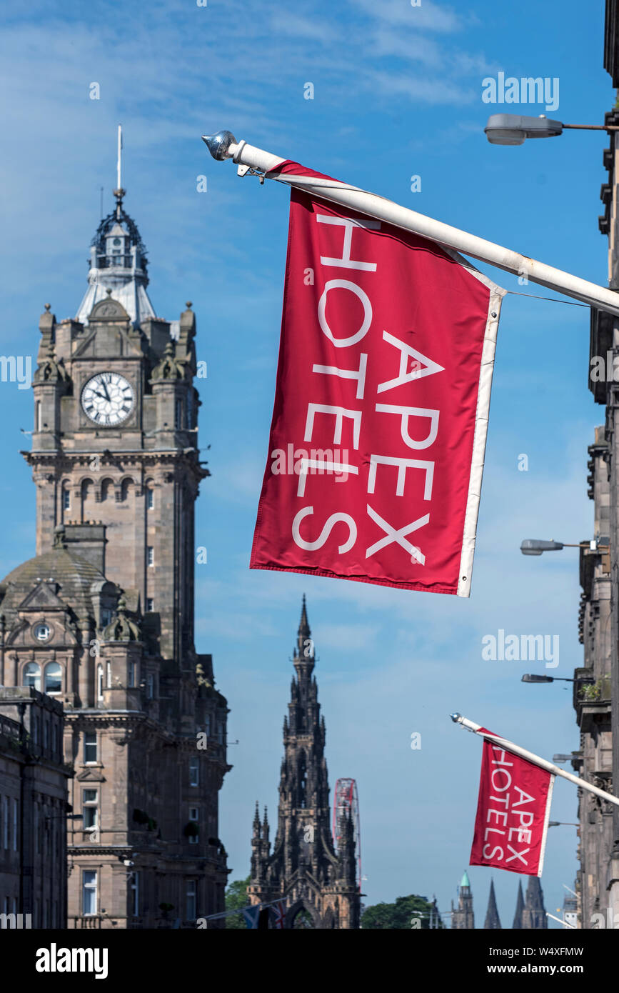 Flags outside the Apex Hotel in Waterloo Place, Edinburgh with the ...