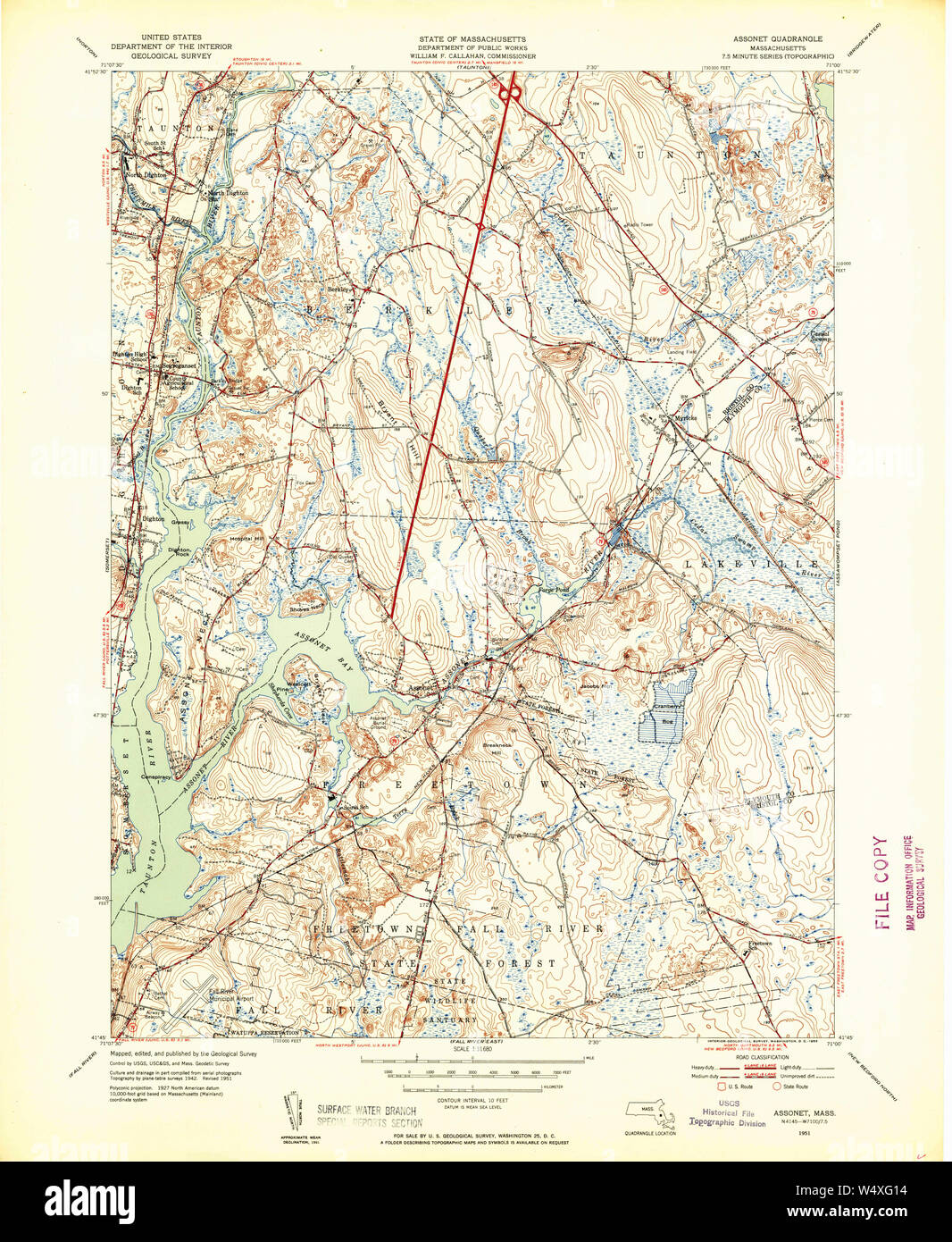 Massachusetts USGS Historical Topo Map MA Assonet 351492 1951 31680 ...