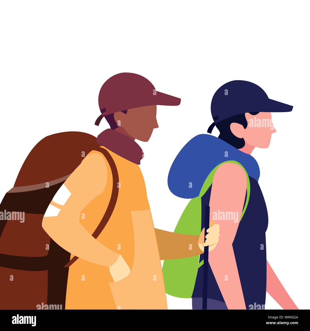 men with backpack hiking wanderlust vector illustration Stock Vector ...