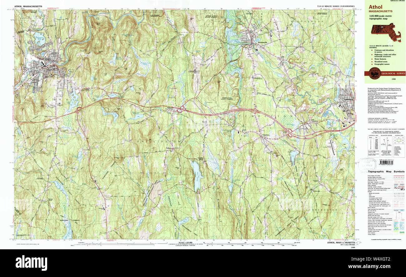 Massachusetts USGS Historical Topo Map MA Athol 350821 1988 25000 ...