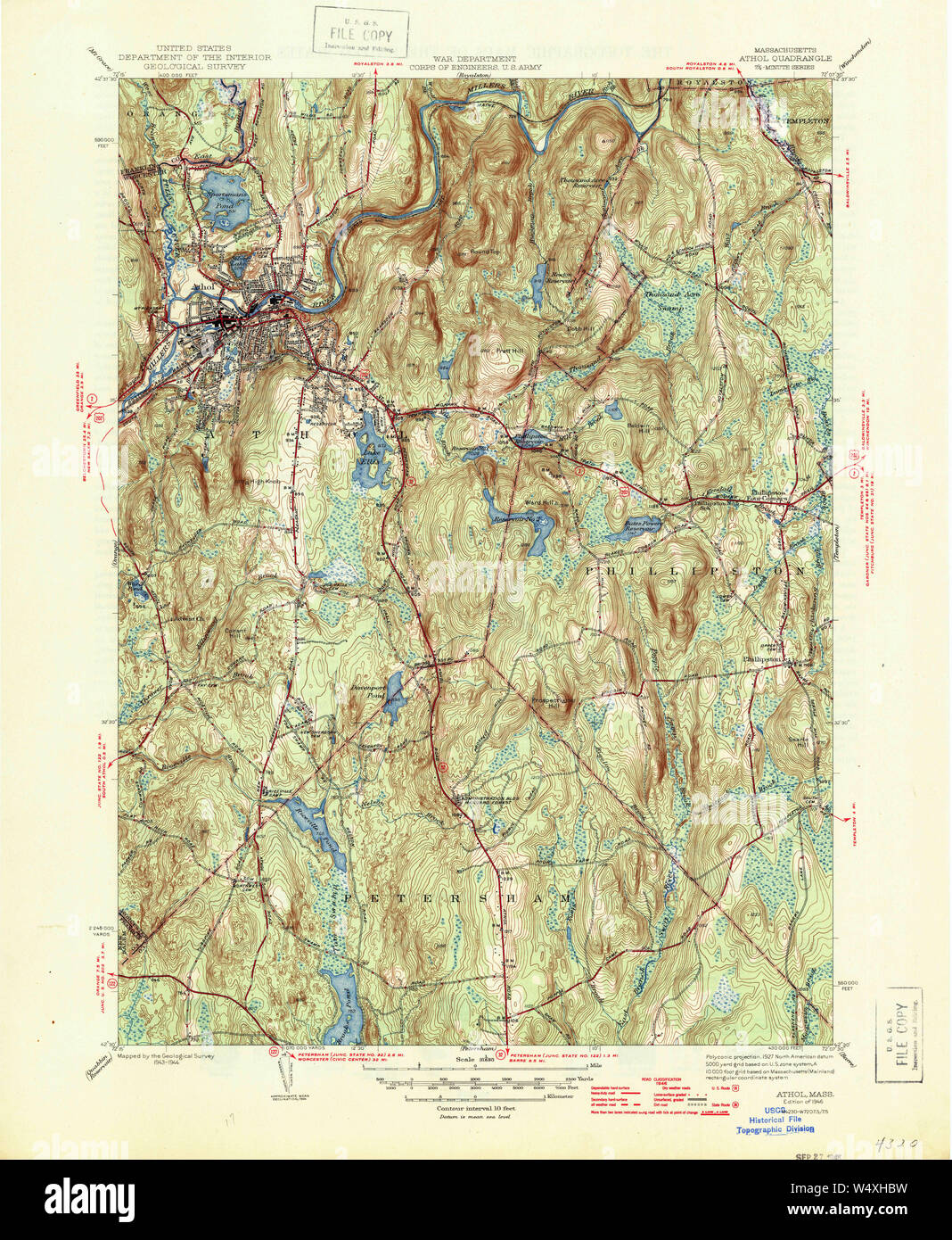 Massachusetts USGS Historical Topo Map MA Athol 351496 1946 31680 ...