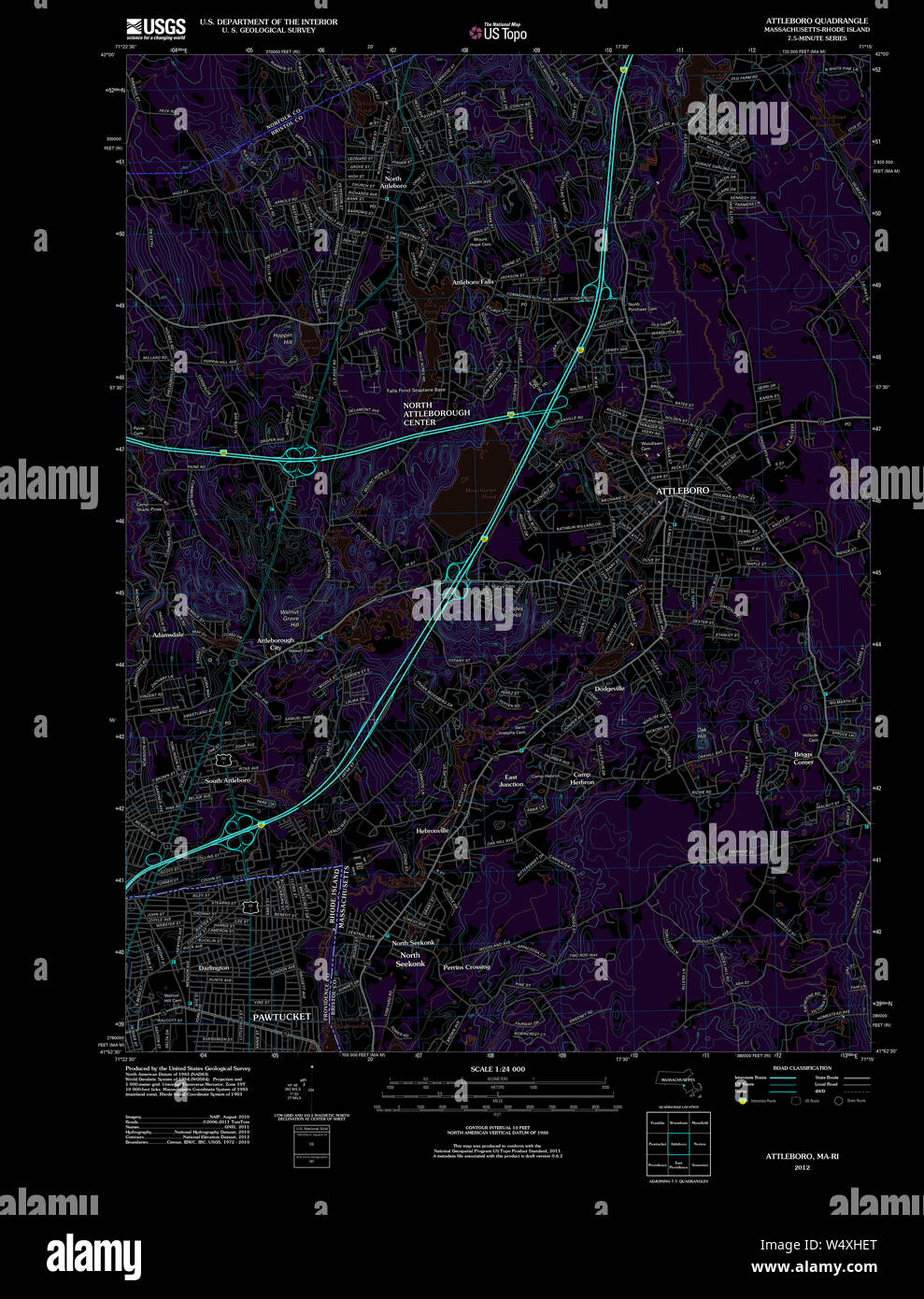 Massachusetts USGS Historical Topo Map MA Attleboro 20120518 TM ...