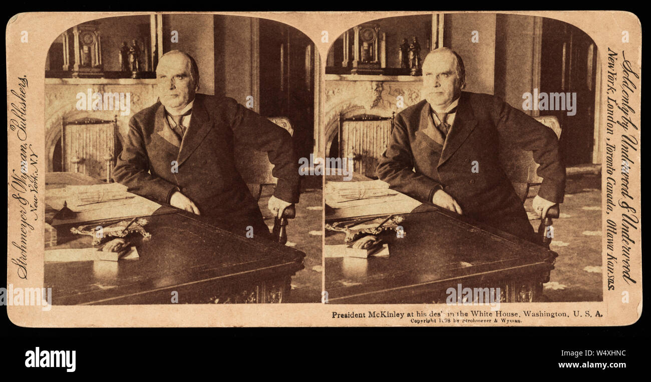 President McKinley at his desk in the White House, Washington DC, USA ...